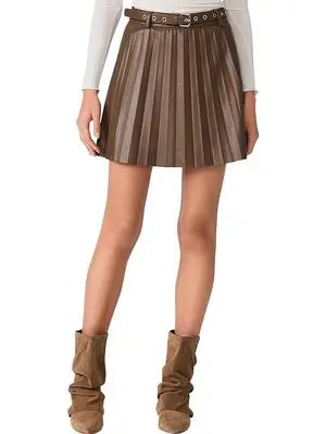 Steve Madden Isha Faux Leather Belted Skirt - Coco