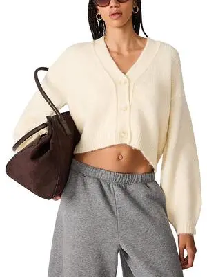 Steve Madden Mica V-neck Button-front Sweater - Cream