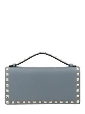 Valentino Garavani Rockstud Leather Wallet With Chain - Gray