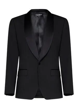 DOLCE & GABBANA Dolce & Gabbana Men Black Stretch Wool Sicilia Tuxedo Blazer