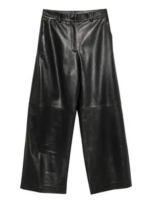 PAROSH Wide Leg Leather Trousers - Black