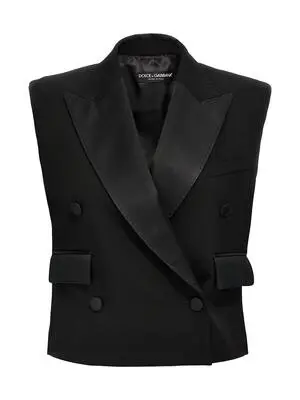Dolce & Gabbana Wool Gabardine Tuxedo Gilet - Black