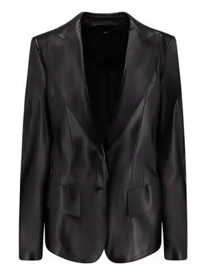 TOM FORD Leather Peak Lapel Blazer - Black