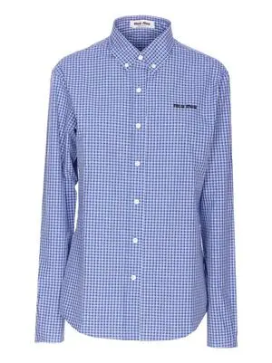 Miu Miu Check Print Logo Shirt - Blue
