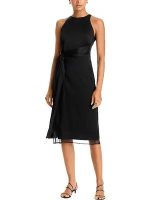 RÓHE Round Neck Sleeveless Drape Detail Dress - Black