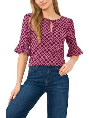 CECE DUPRAZ Split Tie Neck Ruffle Top - Deep Mulberry