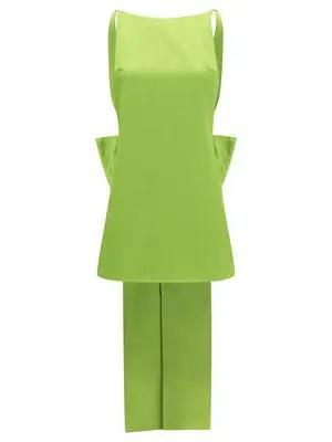SELF-PORTRAIT Satin Dress With Back Bow - Green