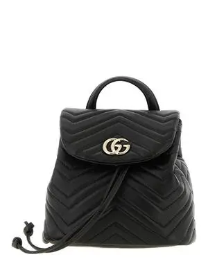Gucci Gg Marmont Mini Backpack In Chevron Nappa Leather - Black
