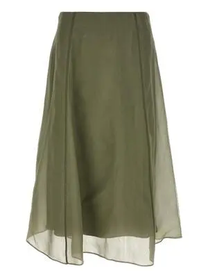 Brunello Cucinelli Silk Midi Skirt - Green