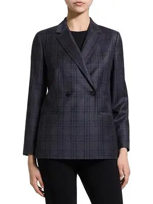 Theory Double-breasted Virgin Wool Blazer - Charcoal Multi