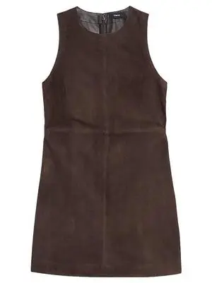 Theory Sleeveless Leather Shift Dress - Cacao