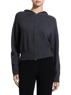 Theory Cashmere Zip Up Hooded Sweater - Charcoal