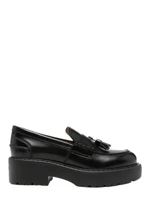 Miu Miu Polished Leather Tassel Loafers - Black