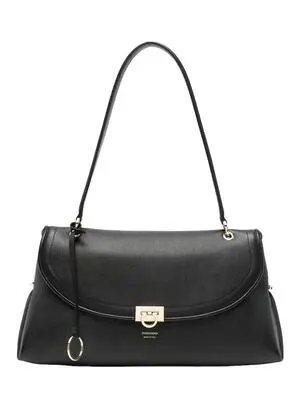 FERRAGAMO Gancini Pebbled Leather Tote Bag - Black