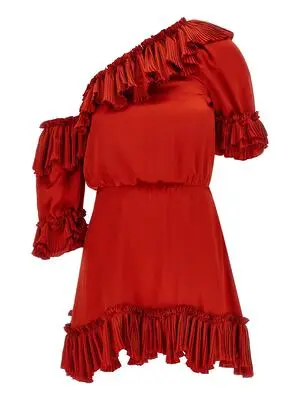 Saint Laurent Silk Satin One-shoulder Mini Dress - Red