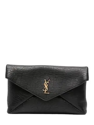Saint Laurent Lambskin Cassandre Logo Envelope Clutch Bag - Black