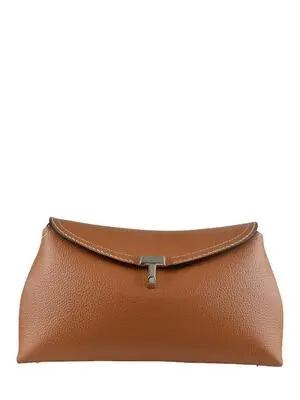 TOTEME T-lock Clutch In Grained Leather - Brown