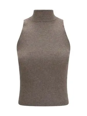 Brunello Cucinelli High-neck Vest With Luminous Details - Brown