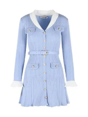 SELF-PORTRAIT Ribbed Mini Dress - Blue