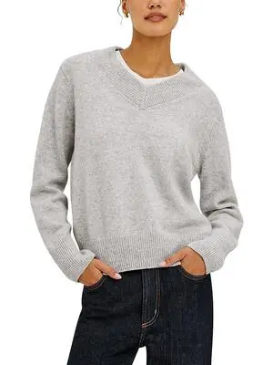 Rails Lidya Cotton, Wool And Cashmere V-neck Sweater - Heather Grey