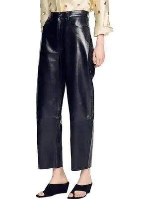 Sandro Neo Leather Barrel Leg Pants - Black