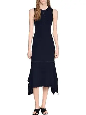 Sandro Valmaretta Asymmetric Knit Midi Dress - Black