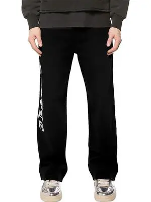 PURPLE BRAND Old English Straight Fit Logo Cotton Pants - Black