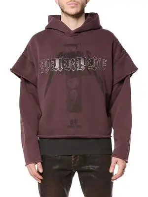 PURPLE BRAND Tactical Layer Logo Graphic Cotton Hoodie - Brown
