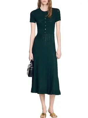 Sandro Orianne Pointelle Knit Midi Dress - Green