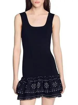 Sandro Dalya Studded Knit Mini Dress - Black