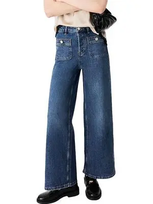 Maje Prairo High Rise Wide Leg Jeans - Blue