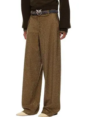 Pinko Solopaca Embellished Wide Leg Trousers - Brown