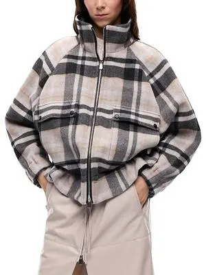 Pinko Borragine Wool Blend Double Cloth Blouson Jacket - Anthracite/camel