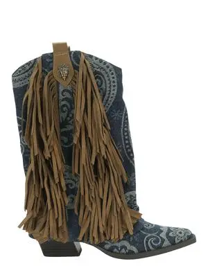 Kurt Geiger Gaiter Fringe Cowboy Boots - Blue
