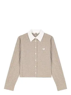 Maje Cotton Check Shirt With Tie - Beige