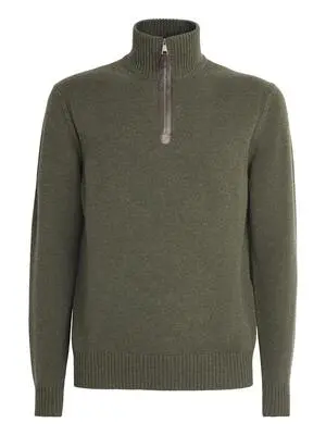 Purdey Cashmere Leather-trimmed Quarter-zip Sweater - Green