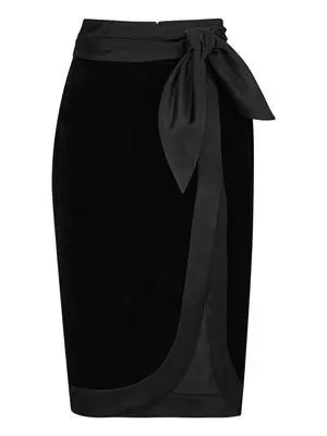 Saint Laurent Velvet-satin Bow-detail Midi Skirt - Black