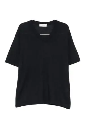 LISA YANG V-neck Cashmere T-shirt With Ribbed Hems - Blu
