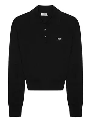 Celine Logo Cotton Polo Sweater - Black