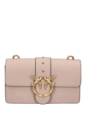 Pinko PINKO Leather Shoulder Bag With Bird Buckle Beige
