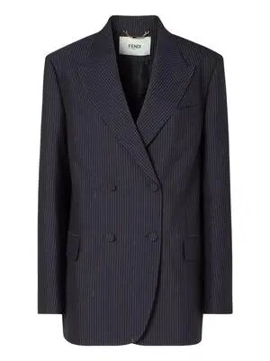 Fendi Pinstripe Wool Double-breasted Blazer - Blue