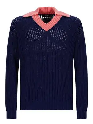 Fendi Cotton Cable-knit Crewneck Sweater - Blue