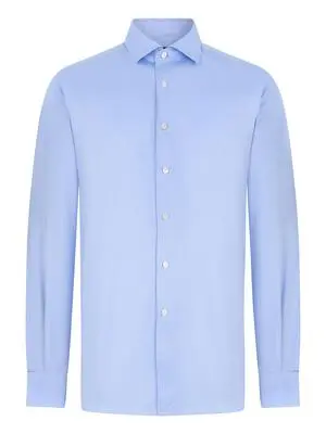 SLOWEAR Lightweight Cotton Button-front Shirt With Classic Collar - Light Blue