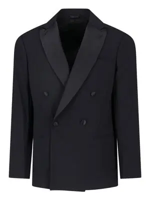 Giorgio Armani Double-breasted Wool Blazer - Black