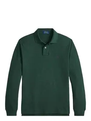 Polo Ralph Lauren Ribbed Polo Collar Slim-fit Long-sleeve Shirt With Two-button Placket - Verde