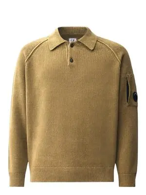 C.P. COMPANY Ribbed Cotton Polo Sweater - Verde