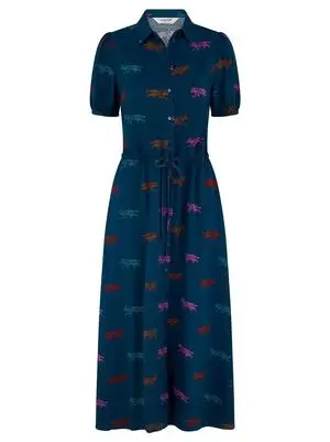 SUGARHILL BRIGHTON Cassandra Tiger Print Midi Shirt Dress - Blue