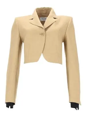 Max Mara Cropped Diagonal Linen Jacket - Beige