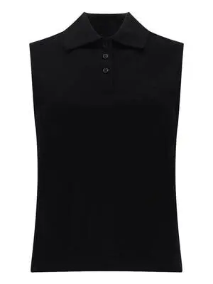 Saint Laurent Cotton Sleeveless Polo Top - Black