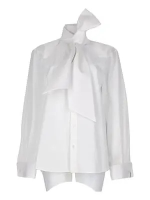 Saint Laurent Saint Laurent Lavallière-Neck Cotton Poplin Shirt White